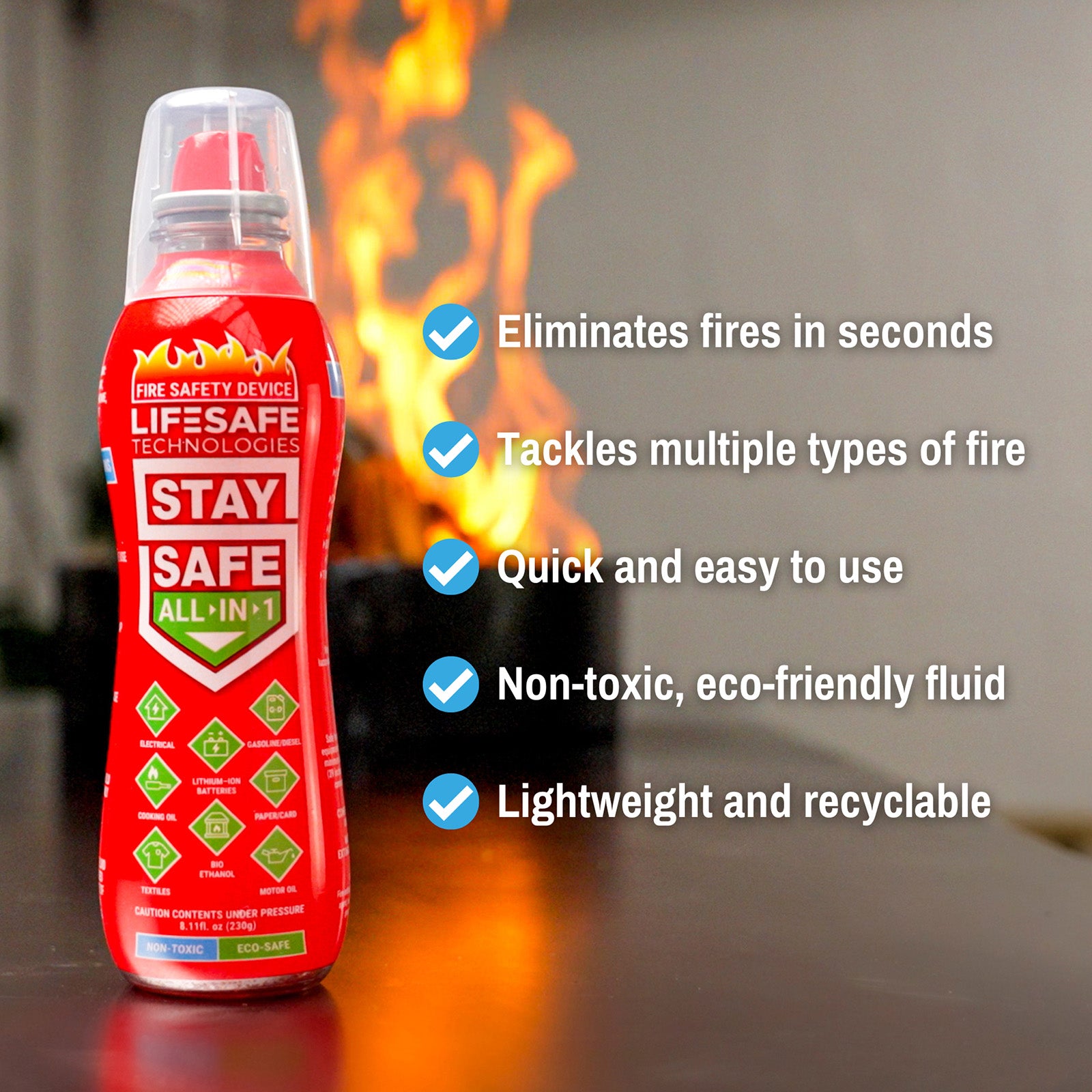 StaySafe All-in-1 Fire Extinguisher: Extinguish Multiple Types of Fire ...